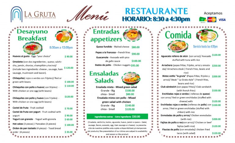 Menú Digital – La Gruta Spa